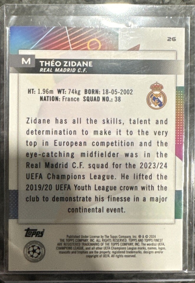 2023-24 topps finest uefa base rose gold mini diamond theo zidane /50 ...