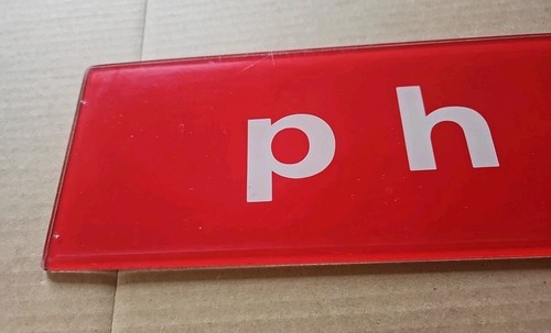 VINTAGE GLASS "PHONE" TELEPHONE BOOTH SIGN RED LETTERING 25,3/4" X 5,5 ...