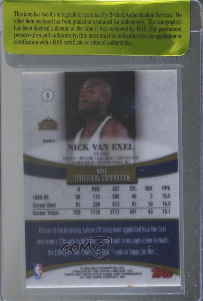 BAS 1999-00 Topps Gold Label Class 2 Nick Van Exel #8 Beckett Auth ...