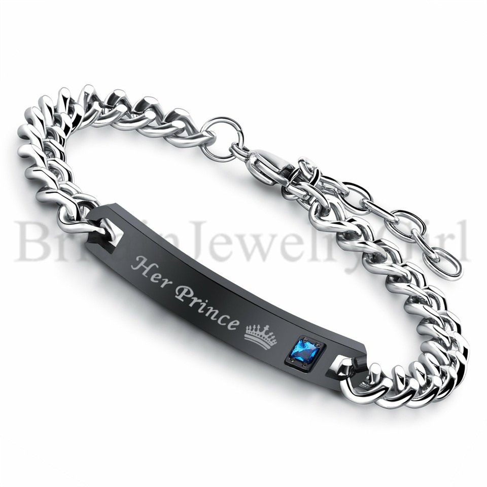 Stainless Steel Her Prince His Princess Love Couple Bangle Bracelet Men ...