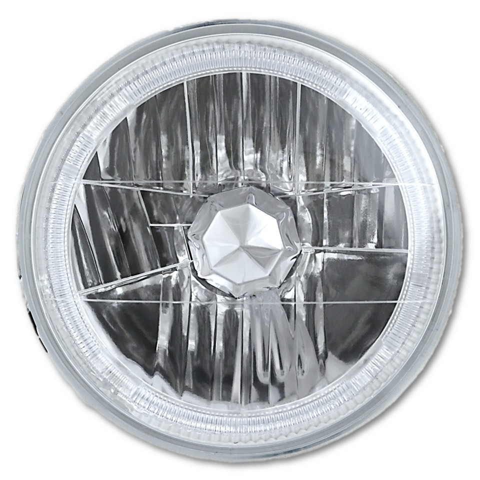 7" Halogen H4 Headlight Headlamp Amber LED Halo Angel Eyes Light Bulbs ...