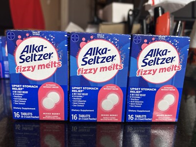 3 - Alka - Seltzer Fizzy Melts Mixed Berry 16 Tablets Each Exp Jan/2026 ...
