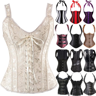 Womens Underbust Cupless Lace up Body Shaper Cincher Halter Corset ...