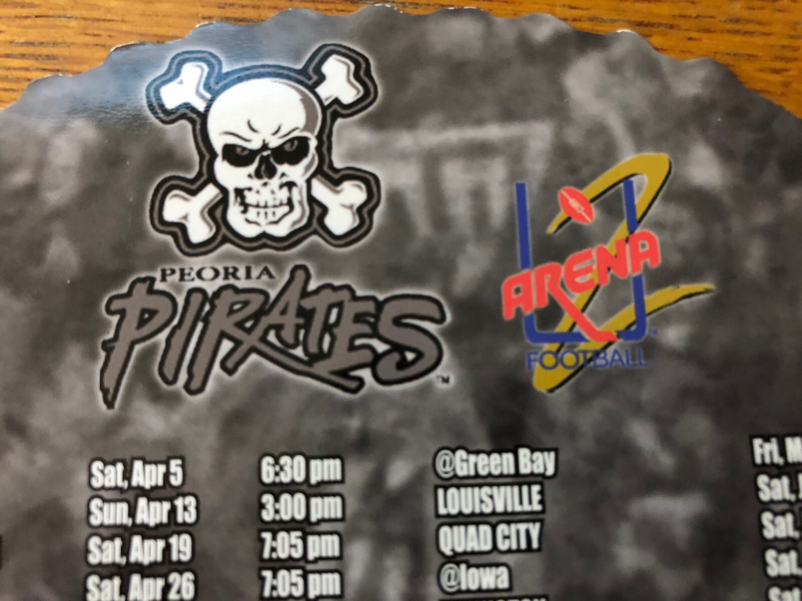 2008 Peoria Pirates Arena Football Magnetic Team Schedule & Pirates ...