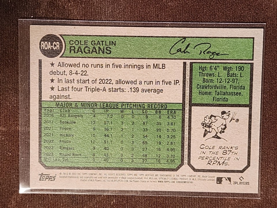 2023 Topps Heritage Real One Cole Ragans Autograph #ROA-CR RC Auto ...