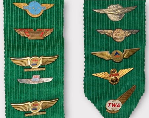 VINTAGE LOT 10 AIRLINE PINS TWA/PAN AM/UNITED/DELTA/SAS/WESTERN FUT ...