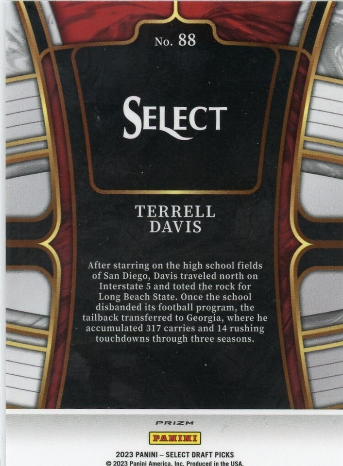 2023 Panini Select Draft Picks 88 TERRELL DAVIS Red Lazer Prizm Georgia ...