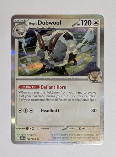 Hop’s Dubwool - 136/159 - Journey Together - Holo Rare - Pokemon ...