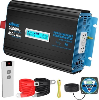 GIANDEL 2000 Watt Pure Sine Wave Power Inverter 12V DC to 120V AC,4100W ...