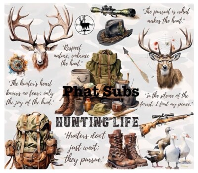 20oz Sublimation Tumbler Wrap Hunting Life Ready To Press Heat Transfer ...