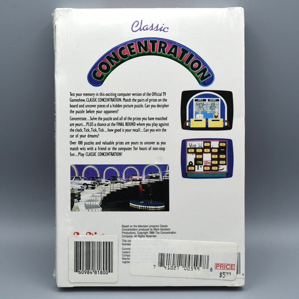 Classic Concentration PC Game Vintage 1988 Softie IBM Tandy 3.5 inch ...
