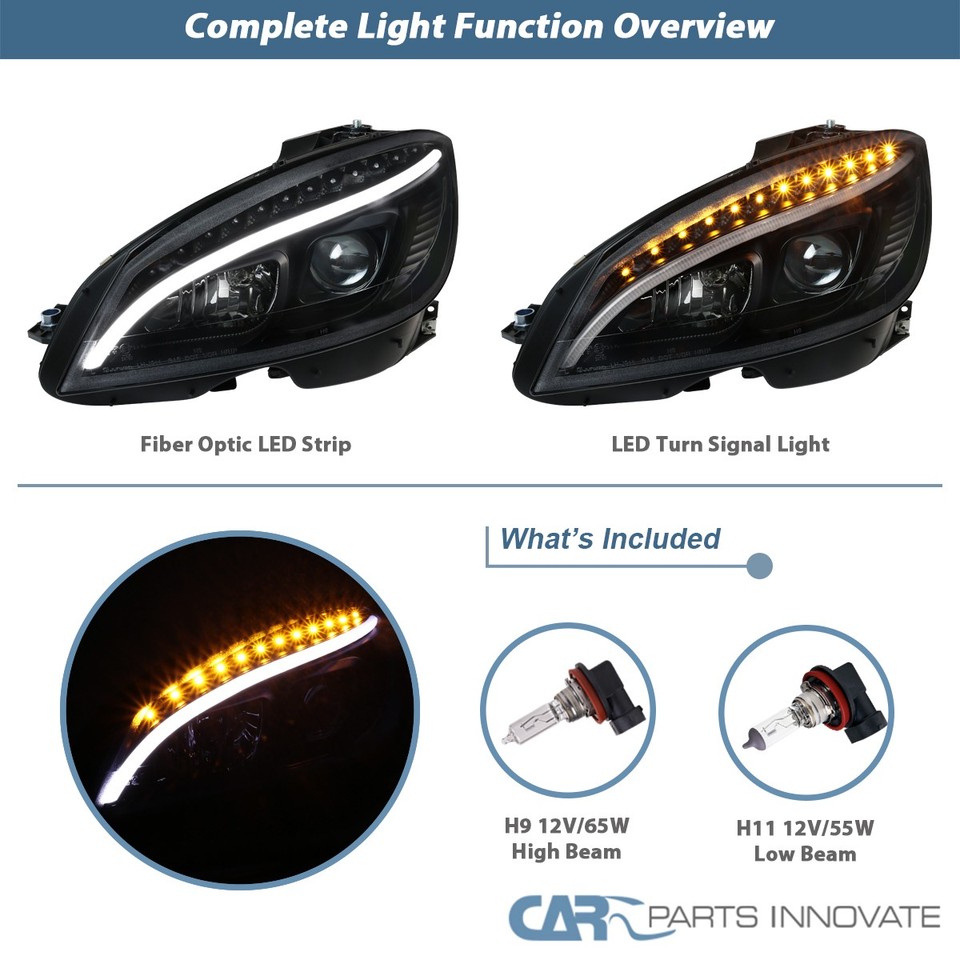 Black Fits 2008-2011 Mercedes Benz W204 Projector Headlights+LED Signal ...