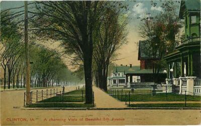 Postcard 5th Ave Residential Street Scene, Clinton, Iowa 1910 ...