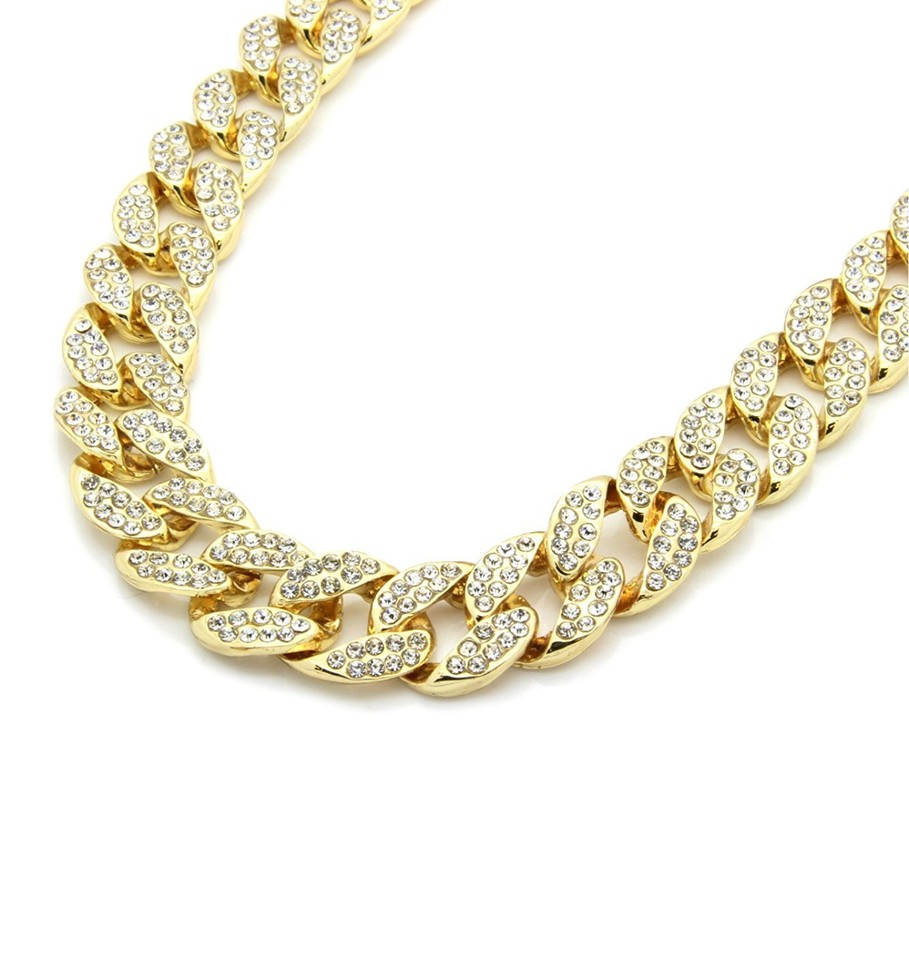 NEW CZ Bling 15mm Miami Cuban Choker Chain Necklace 14K Gold Finish 20 ...