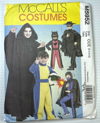 McCalls Pattern 5952 Boys 3-6 Halloween Costumes Zorro Grim Reaper ...