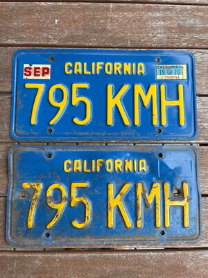 Vintage California Blue 1973 1975 1976 License plate pair 795 KMH | eBay