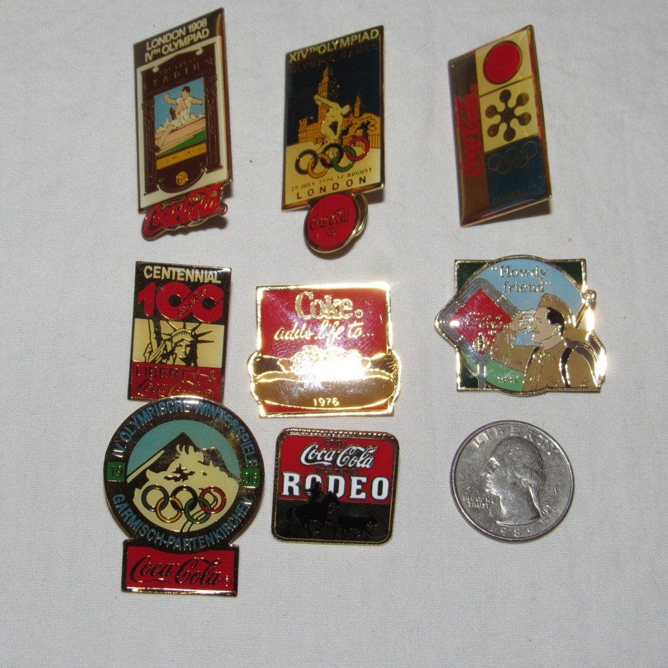 Lot of 8 Vintage Coca Cola Coke Rodeo Commemorative Olympic Hat Pin ...
