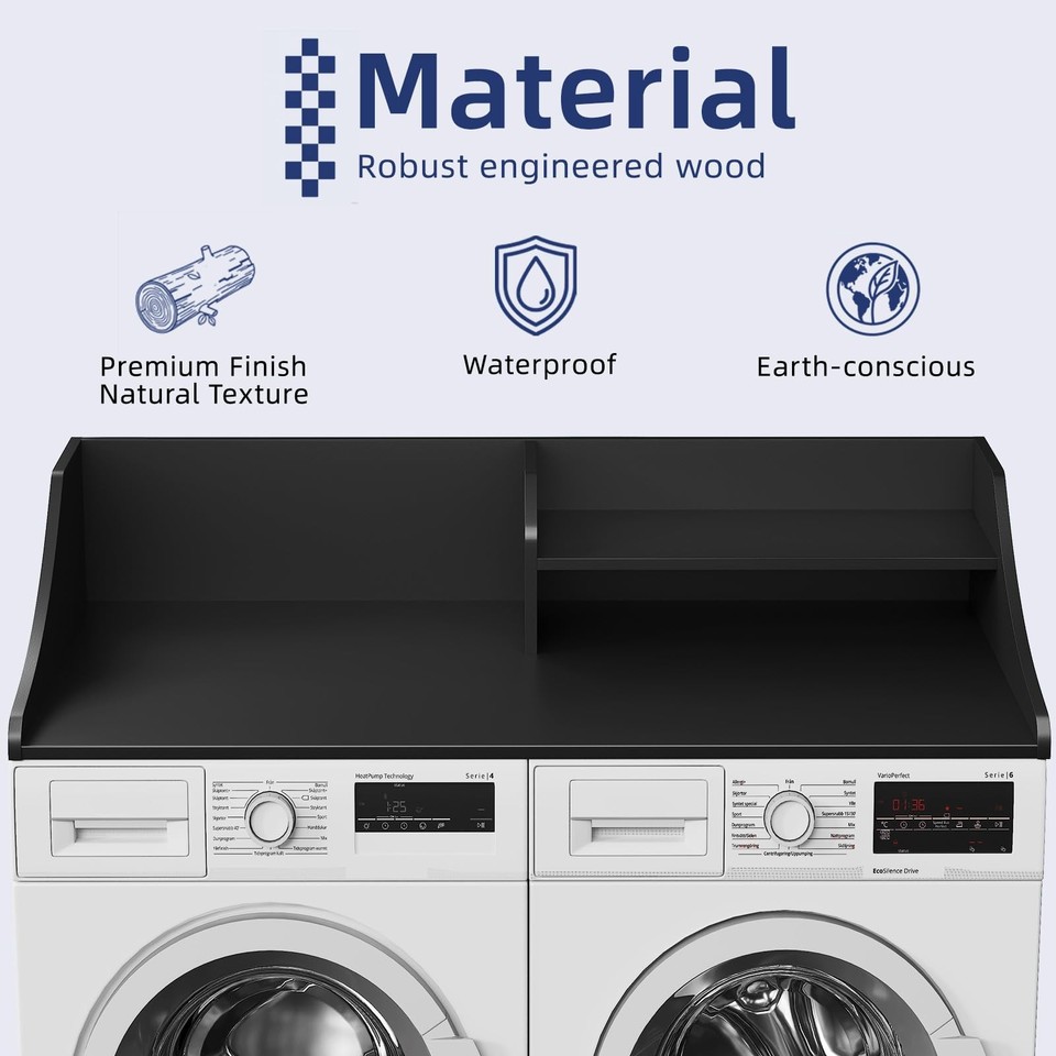 Black 2 Tier 54x27.5 Inch Wooden Washer Dryer Countertop Laundry ...