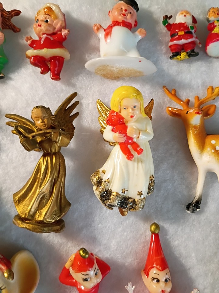 Vintage Christmas Plastic Miniatures Lot Elves Santa Angels Mice ...