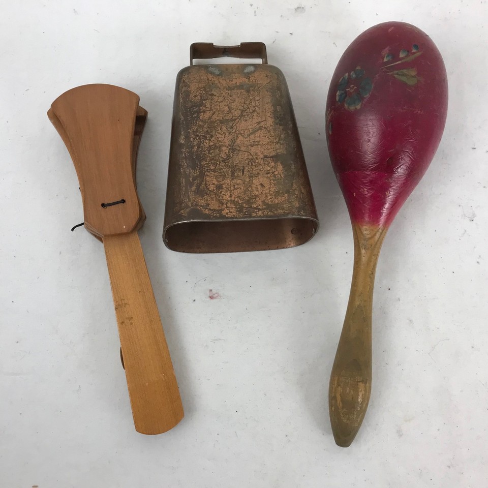 Four Hand Percussion Instrument: Clapper, Cow Bell, Maraca & Xylophone ...