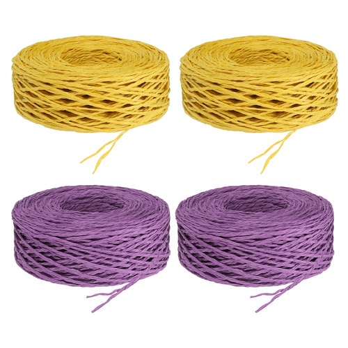4 Rolls Raffia Ribbon, 109 Yard Paper Twine String, Purple, Yellow ...