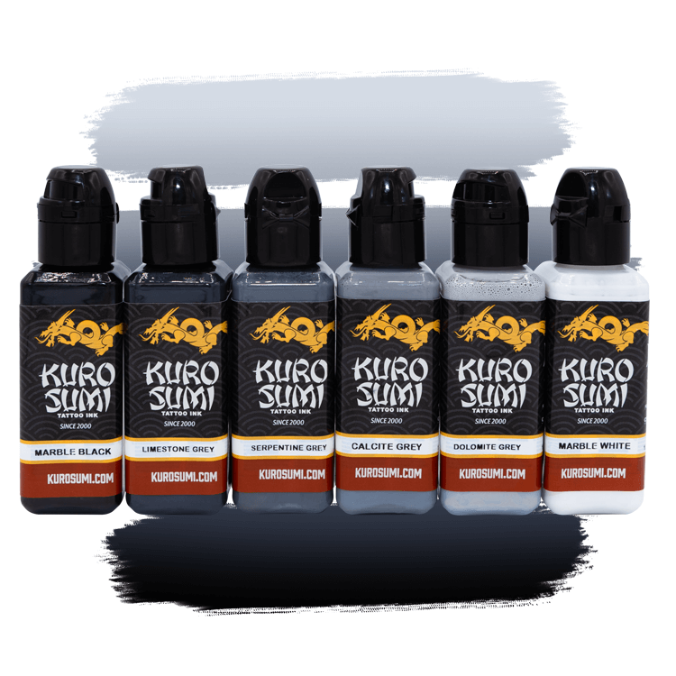 Kuro Sumi Marble Tone Stone Tattoo Ink Set 0.75oz Grey Tattooing Inks ...
