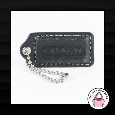 2" Medium COACH BLACK LEATHER NICKEL KEY FOB BAG CHARM KEYCHAIN HANGTAG ...
