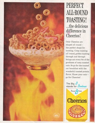 1961 CHEERIOS Vintage Print Ad PERFECT ALL-ROUND TOASTING delicious ...
