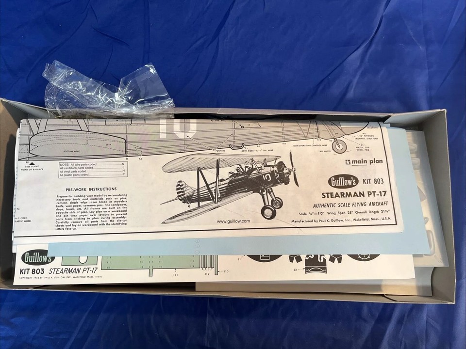 Guillow’s Stearman PT-17 Pilot Trainer Balsa U-Control R/C Airplane Kit ...