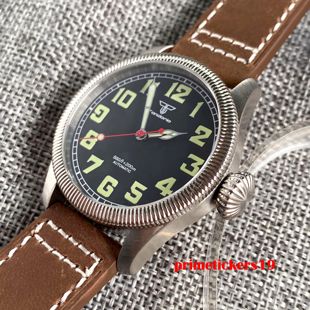 Tandorio 39mm Classic 200M Automatic Pilot Men Watch Sapphire Fluted ...