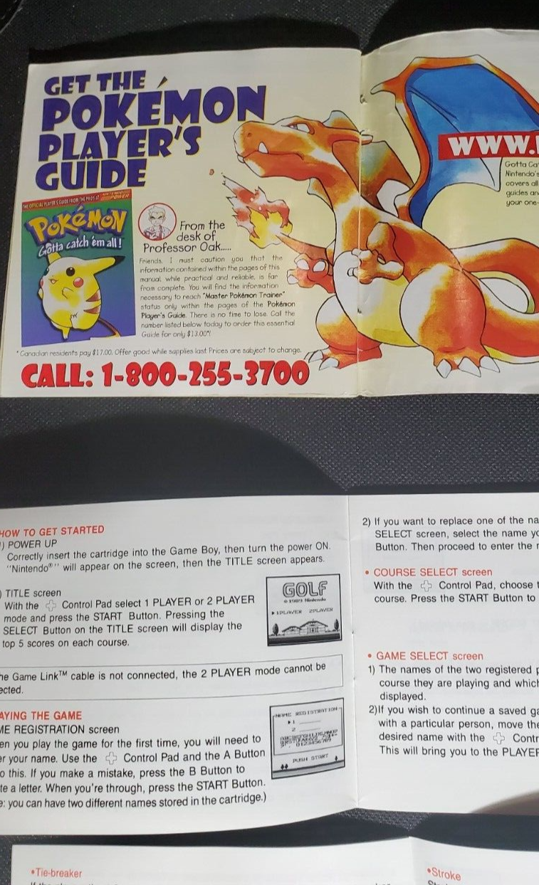 Nintendo GAMEBOY Instruction Booklet Lot of 4 Pokemon Yellow Golf ...