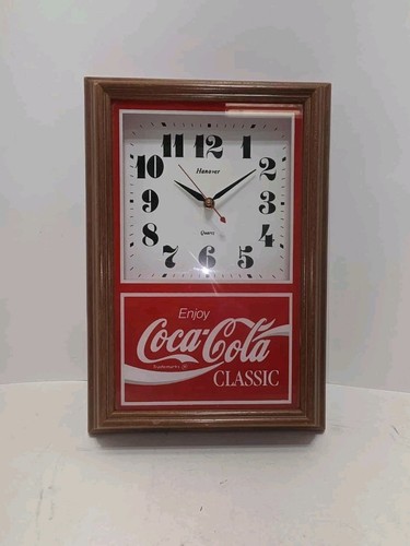 Vintage Hanover Quartz Coca-Cola Advertised Wall Clock 14.5” x 10” Wood ...
