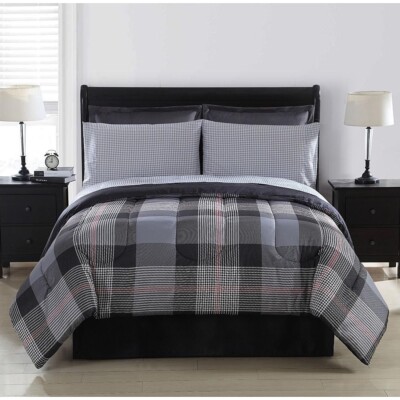 Colormate York Plaid 8 Pc Bed in a Bag ~ King 102 x 90 ~ Red Gray Black ...