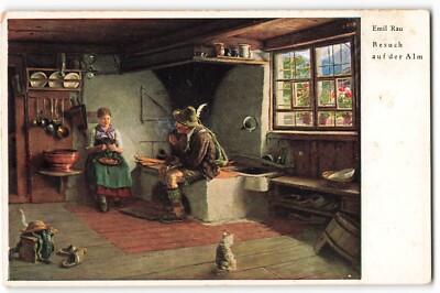 Postcard 1093 Emil Kohn, Rau Resuch auf der Alm unposted VTG ME8. | eBay