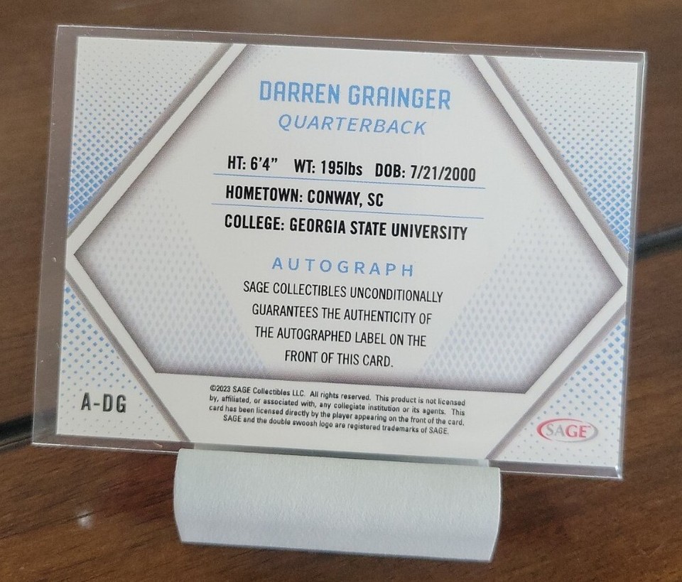2023 SAGE Low Series Auto Red Darren Grainger #A-DG Georgia State ...
