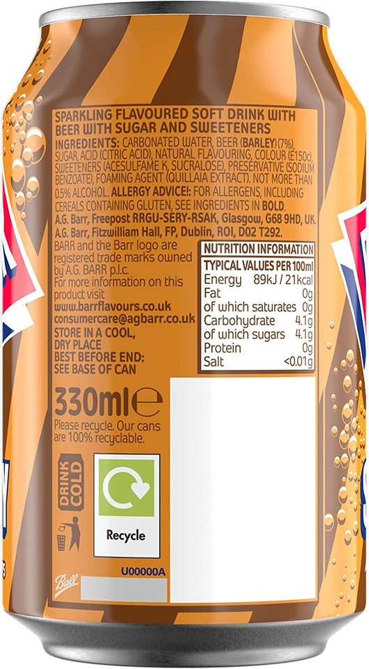 Barr Shandy Fizzy Soft Drink Can 330ml - Pack of 24 - Price Marked Cans ...
