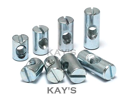 BARREL NUTS SLOTTED CROSS DOWELS M6x14mm 20mm 25mm CENTRAL THREAD BEDS ...