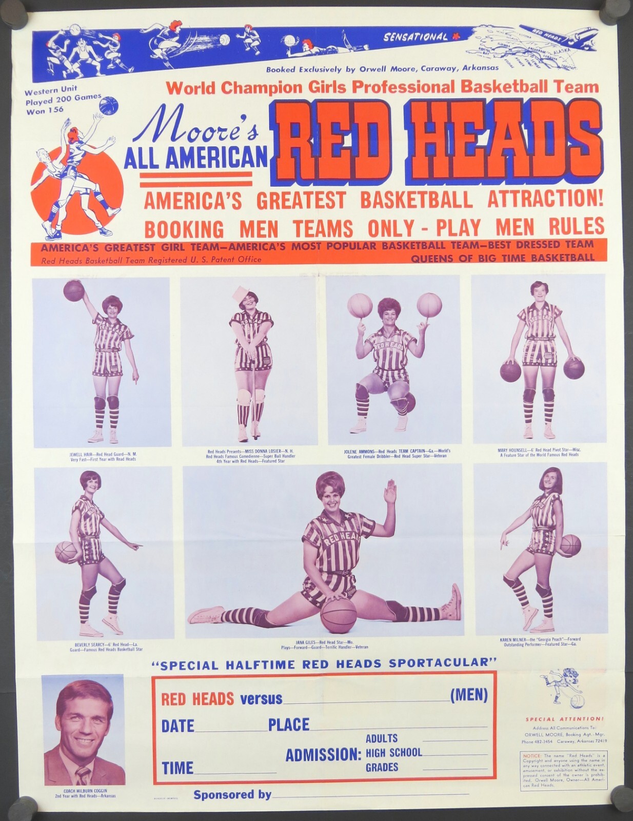 RARE 1970 season poster ALL AMERICAN RED HEADS 1st women's basketball ...