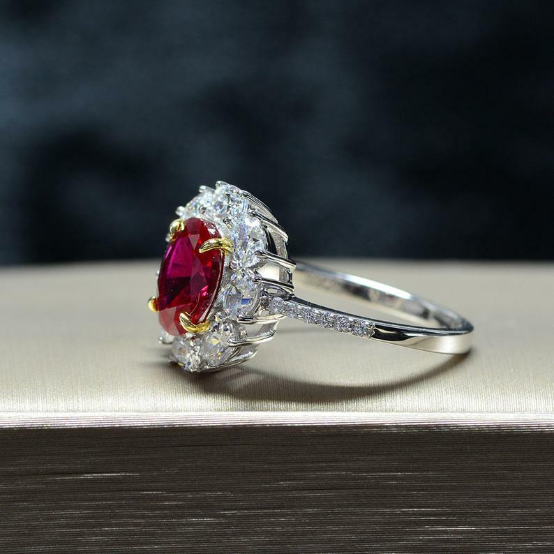 Amazing Oval Red Ruby & Round CZ 2.20TCW Solid 935 Silver Women's ...