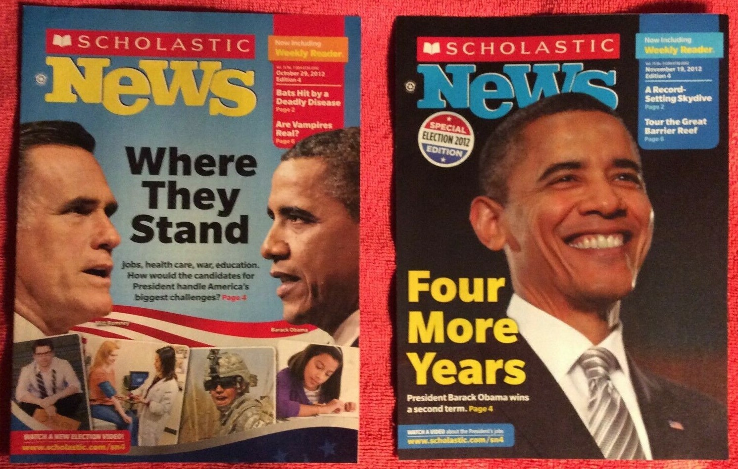 LOT OF 2 SCHOLASTIC NEWS READERS NOV OCT 2012 GRADE 4 MITT ROMNEY ...