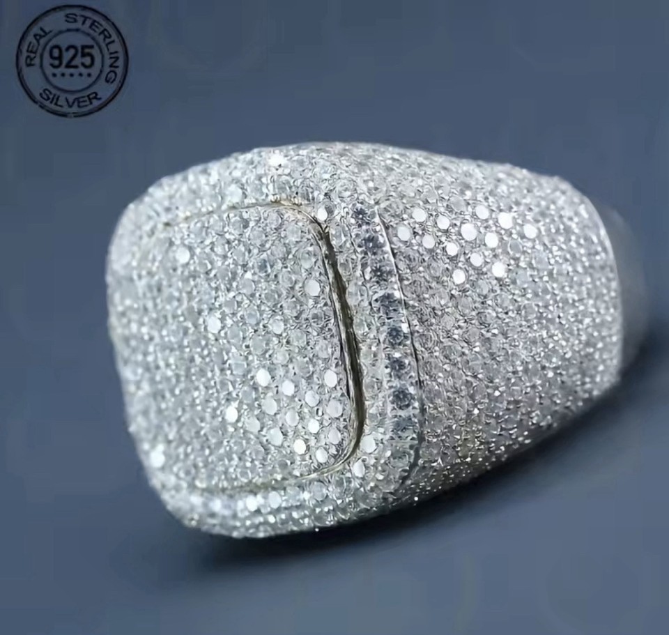 Luxury S925 Silver White Gold/Platinum Plated Pinky Ring Iced Out CZ ...