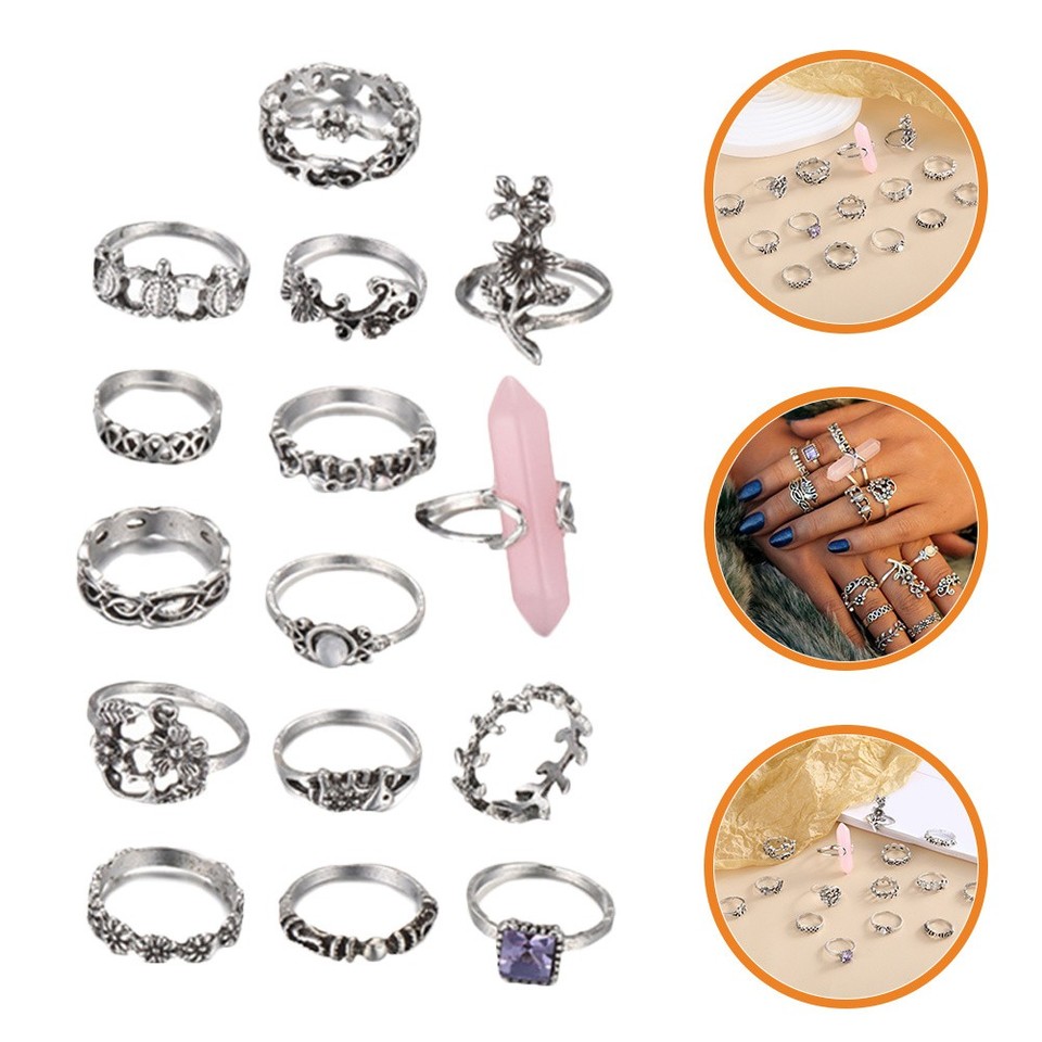15Pcs Vintage Women Ring Stackable Flower Joint Knuckle Ring Fashion ...