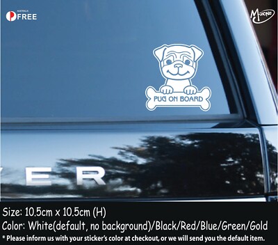 PUG ON BOARD Sticker -Reflective/Metallic Color Funny Car Laptop Decals ...