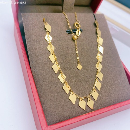 Solid 18K Yellow Gold Pure Au750 Rhomboid Tassel Chain Women Necklace ...