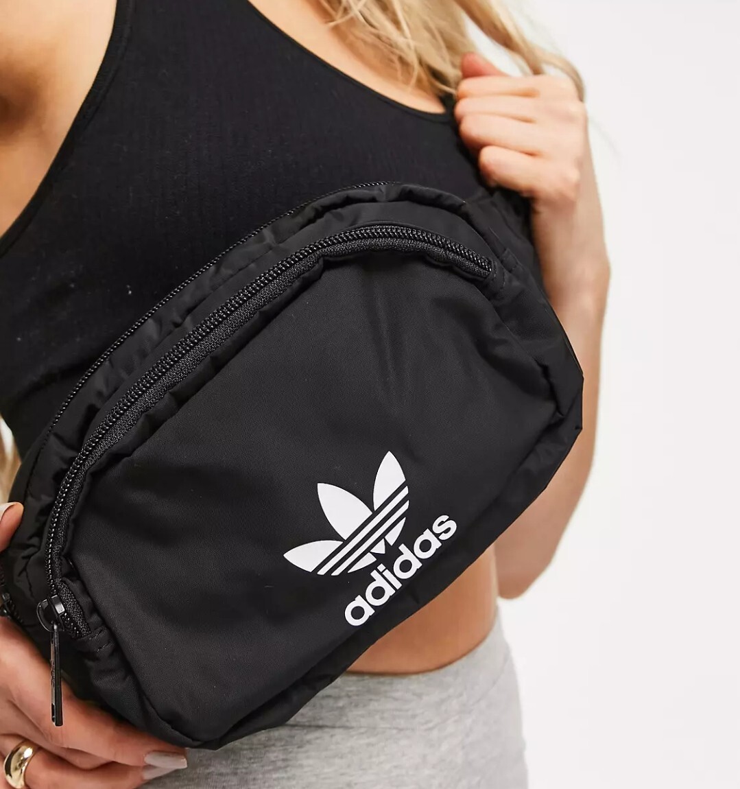 Adidas Fanny Pack Waist Bag Black White Logo Adjustable strap | eBay