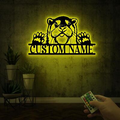 Personalized Peeking Otter Metal Wall Art LED Light Custom Peekaboo ...