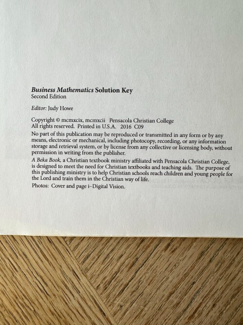A Beka Business Mathematics Tests/Quizzes Solution Key Second Edition ...