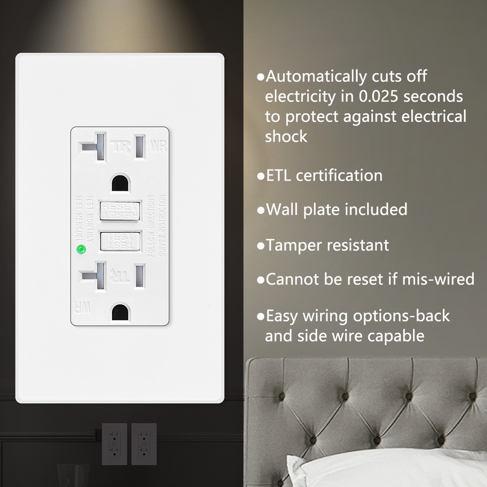 GFI GFCI Outlet 20 Amp Duplex Receptacle TR WR LED Indicator Commercial ...