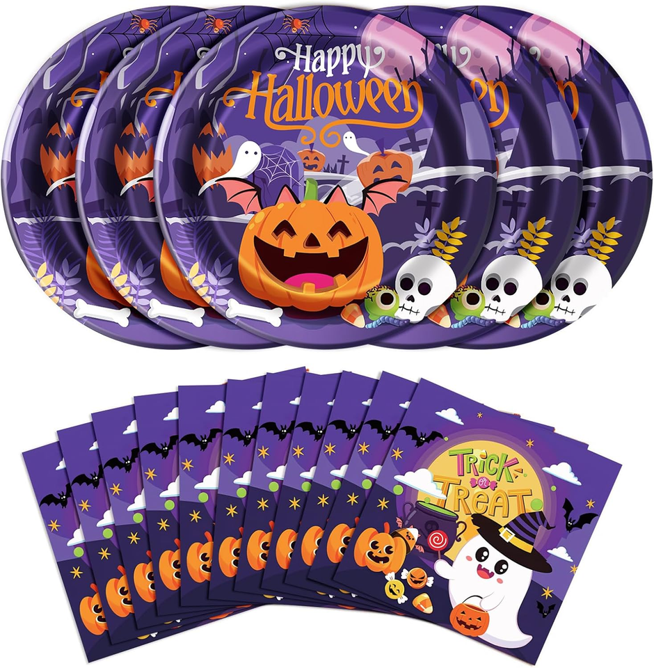 50Pcs Halloween Paper Plates and Napkins Disposable Paper Plates for ...