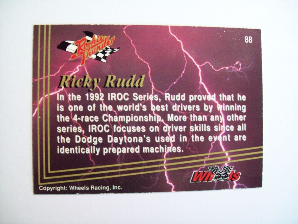 RICKY RUDD #88 1993 ROOKIE THUNDER '92 IROC CHAMPION NASCAR HOF | eBay